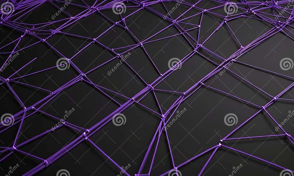 Complex Network Purple Lines and Dots Against Black Background ...
