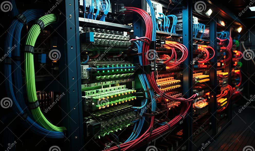 Complex Network Server Setup with Multiple Wires Stock Image - Image of ...