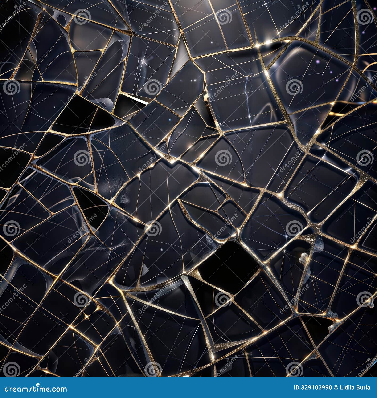 Complex Neural Network with Dark Shapes and Golden Glows, Generative Ai ...