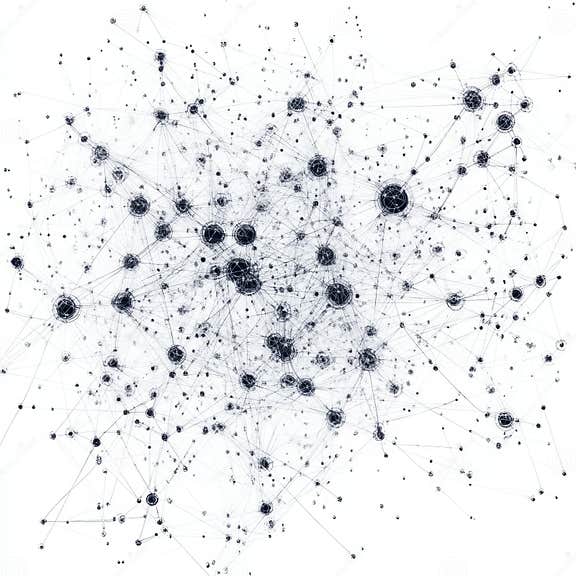 Complex Neural Network Visualization Showing Interconnected Nodes and Lines on a White ...