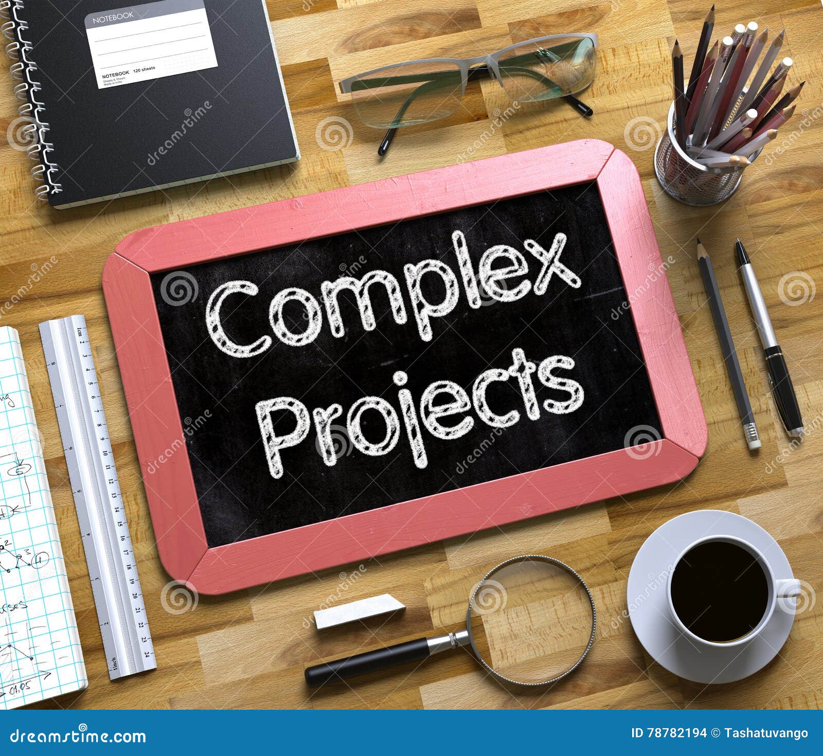 Complex Projects - Text on Small Chalkboard. 3D. Stock Photo - Image of ...
