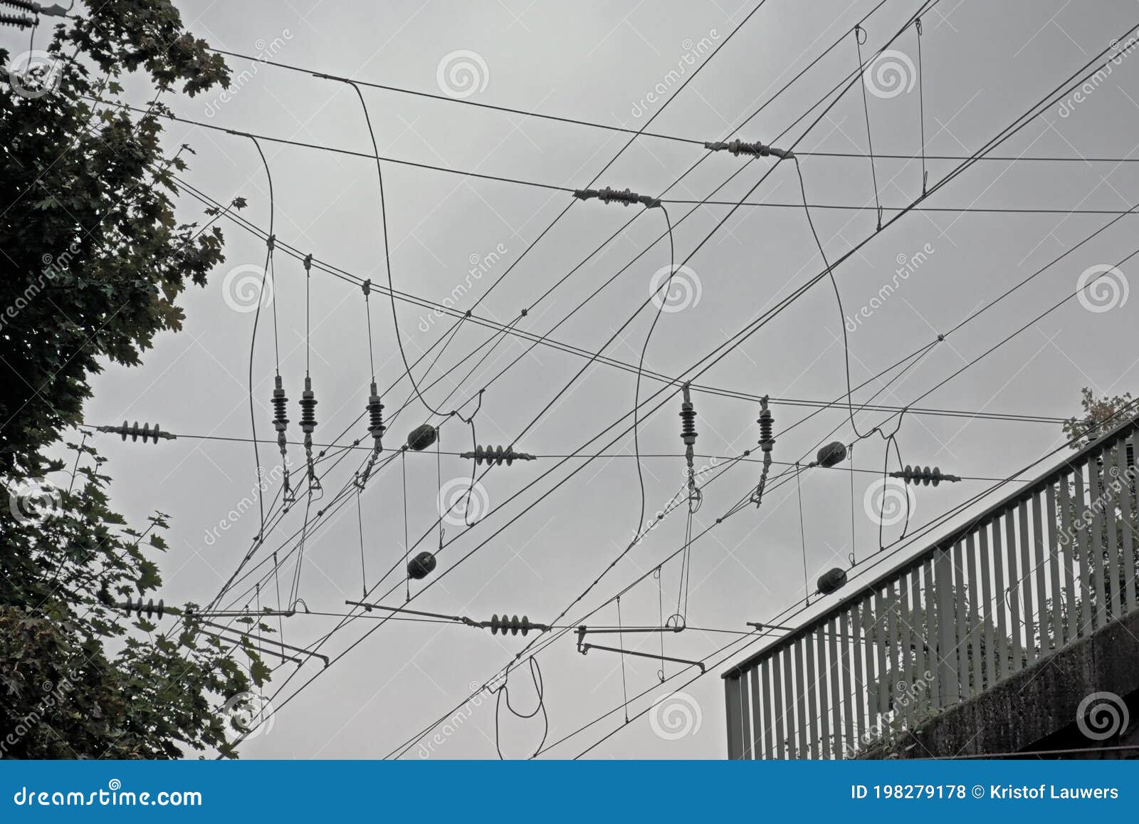 Detail of Railway Wires on a Cloudy Sky Stock Photo - Image of minimal ...