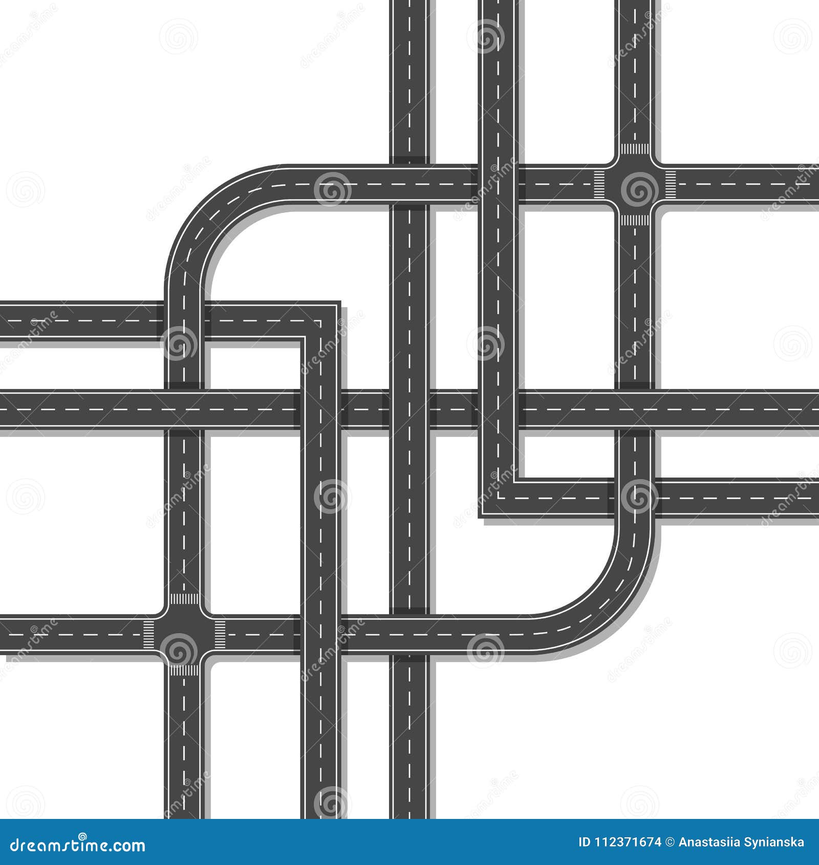 Complex Road Junction Isolated On A White Background. Top View. Vector ...