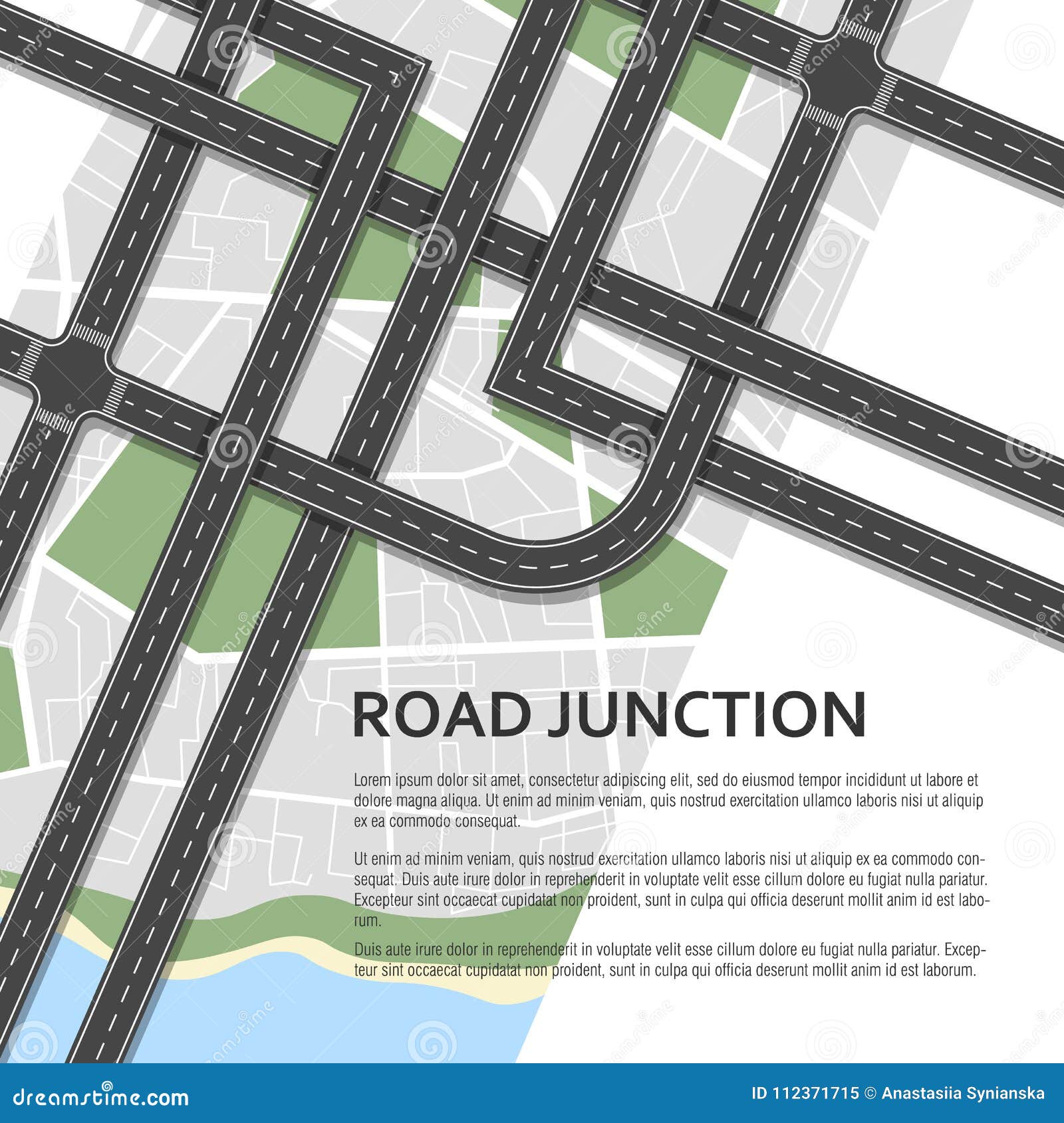 Complex Road Junction on a Map Background. Place for Text Stock Vector ...
