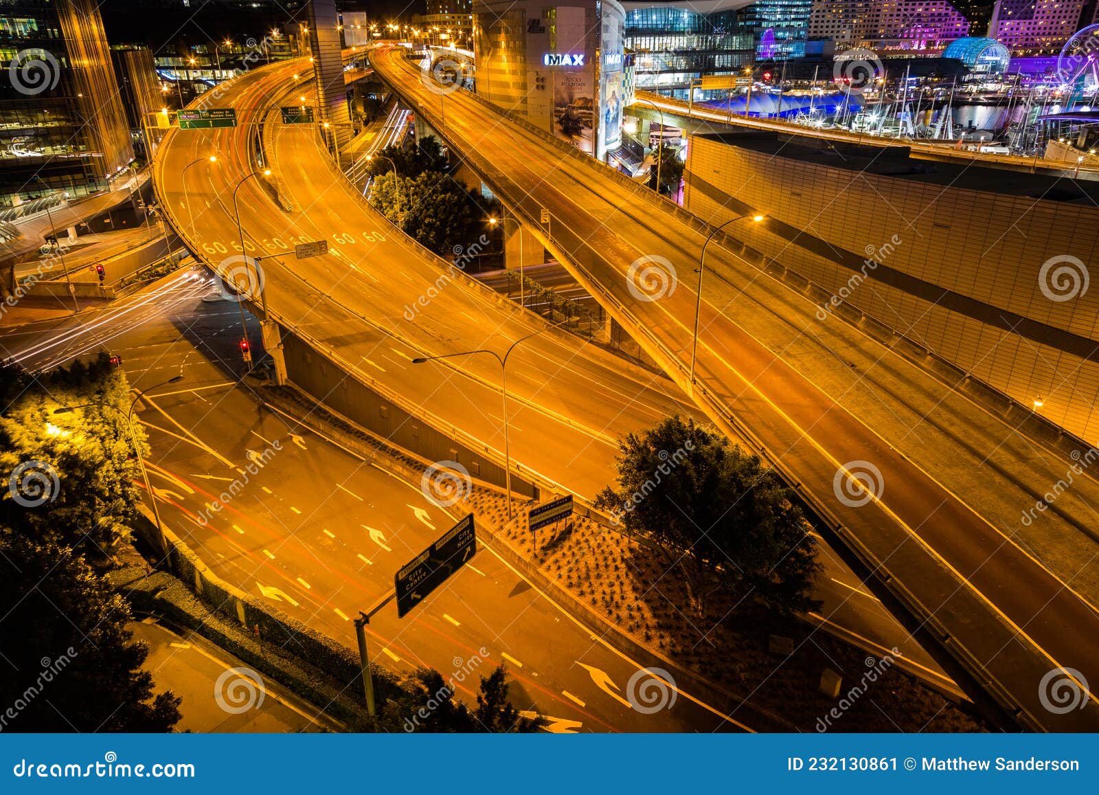 Complex Roadway at Night, Sydney, Australia Stock Image - Image of ...