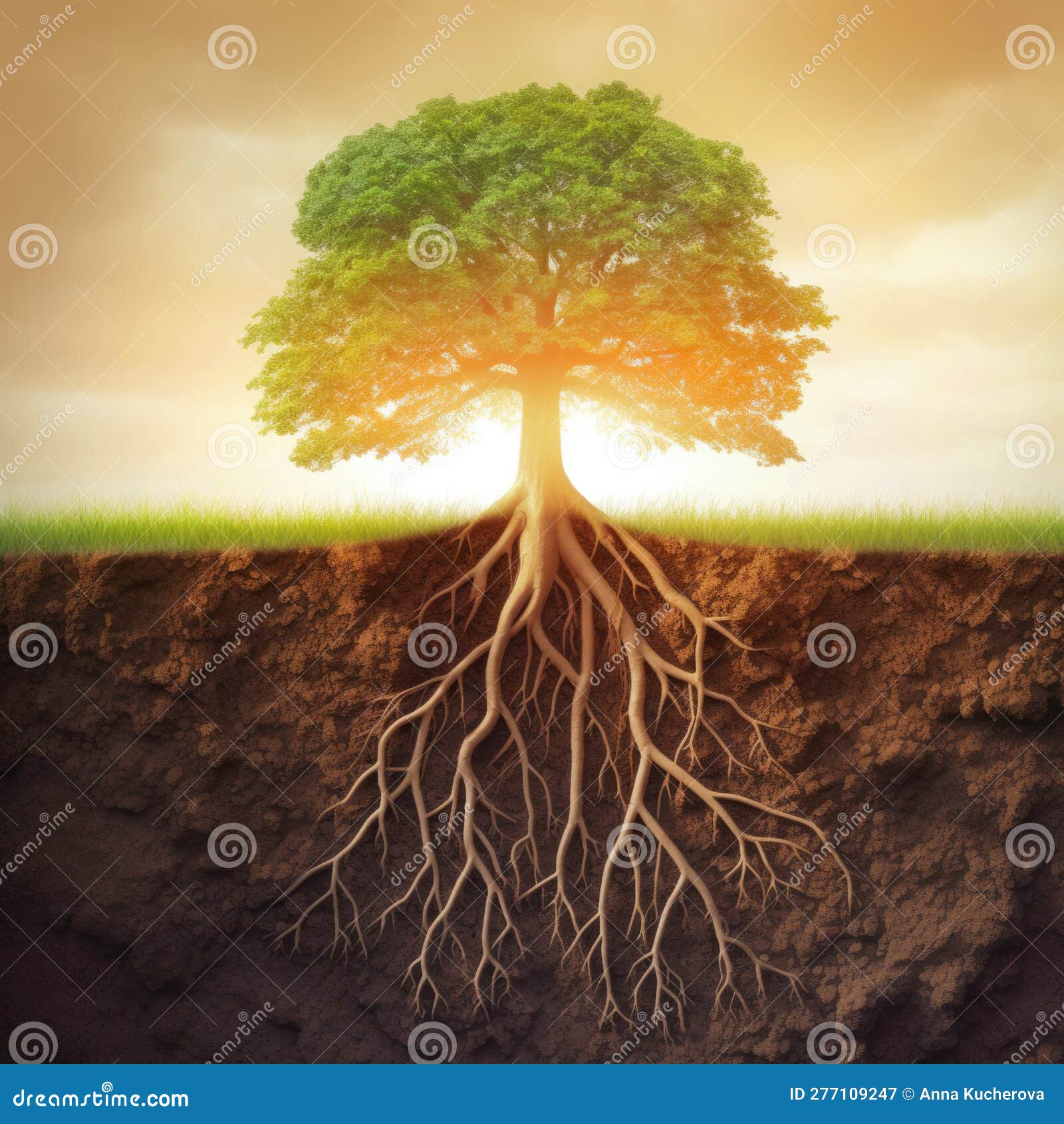 Complex Root System of a Tree Deep Underground, Soil Cross Section View ...