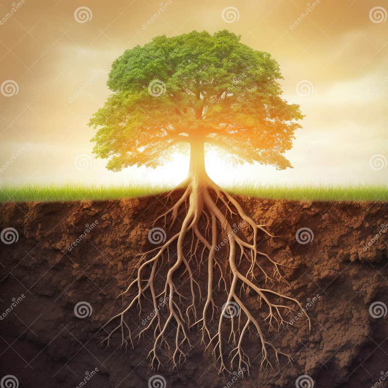 Complex Root System of a Tree Deep Underground, Soil Cross Section View ...
