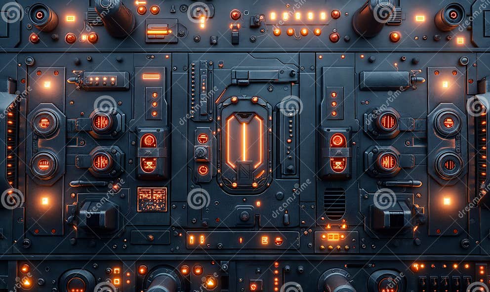 Complex Sci-fi Dashboard with Glowing Elements. Stock Photo - Image of ...