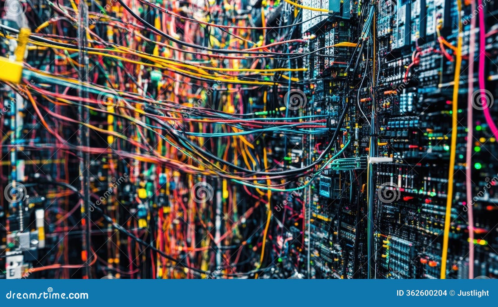 Complex Server Room Wiring Representing Modern Technology and Cyber ...