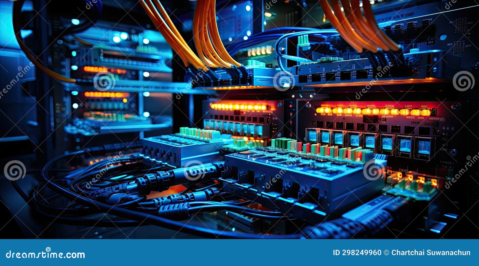 A Complex Set of Wires and Cables Converge in Data Center Where Server ...