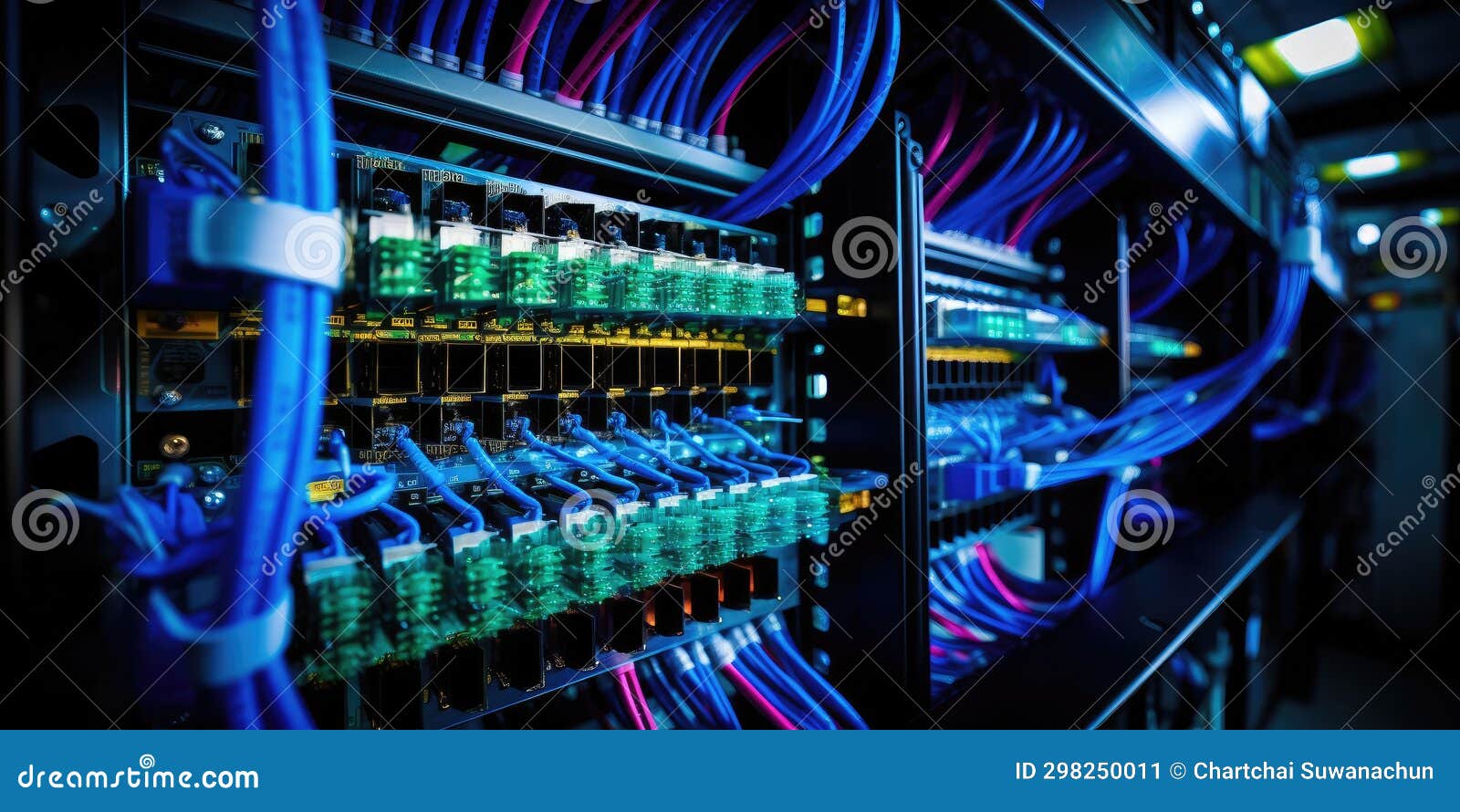 A Complex Set of Wires and Cables Converge in Data Center Where Server ...