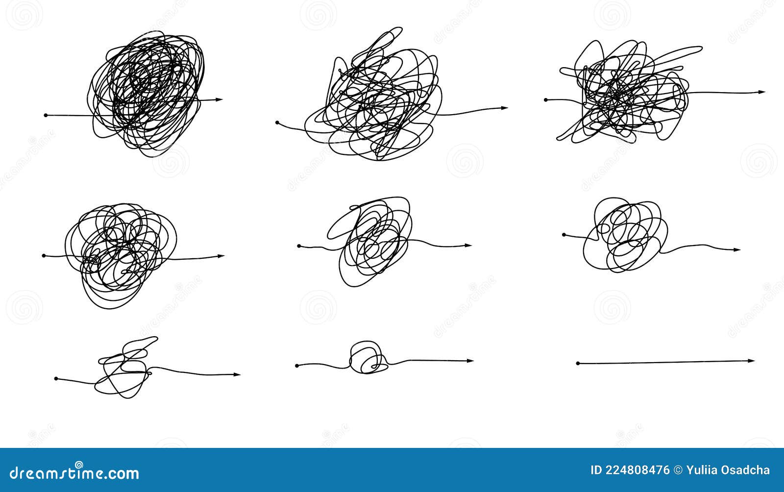 Complex and Simple Line Path Set. Scribble Line Knot from Complicated ...