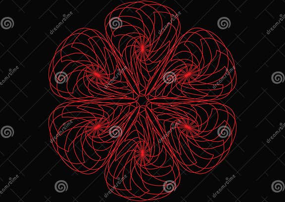 A Complex Spirograph Built from Red Lines on a Black Background. Stock ...