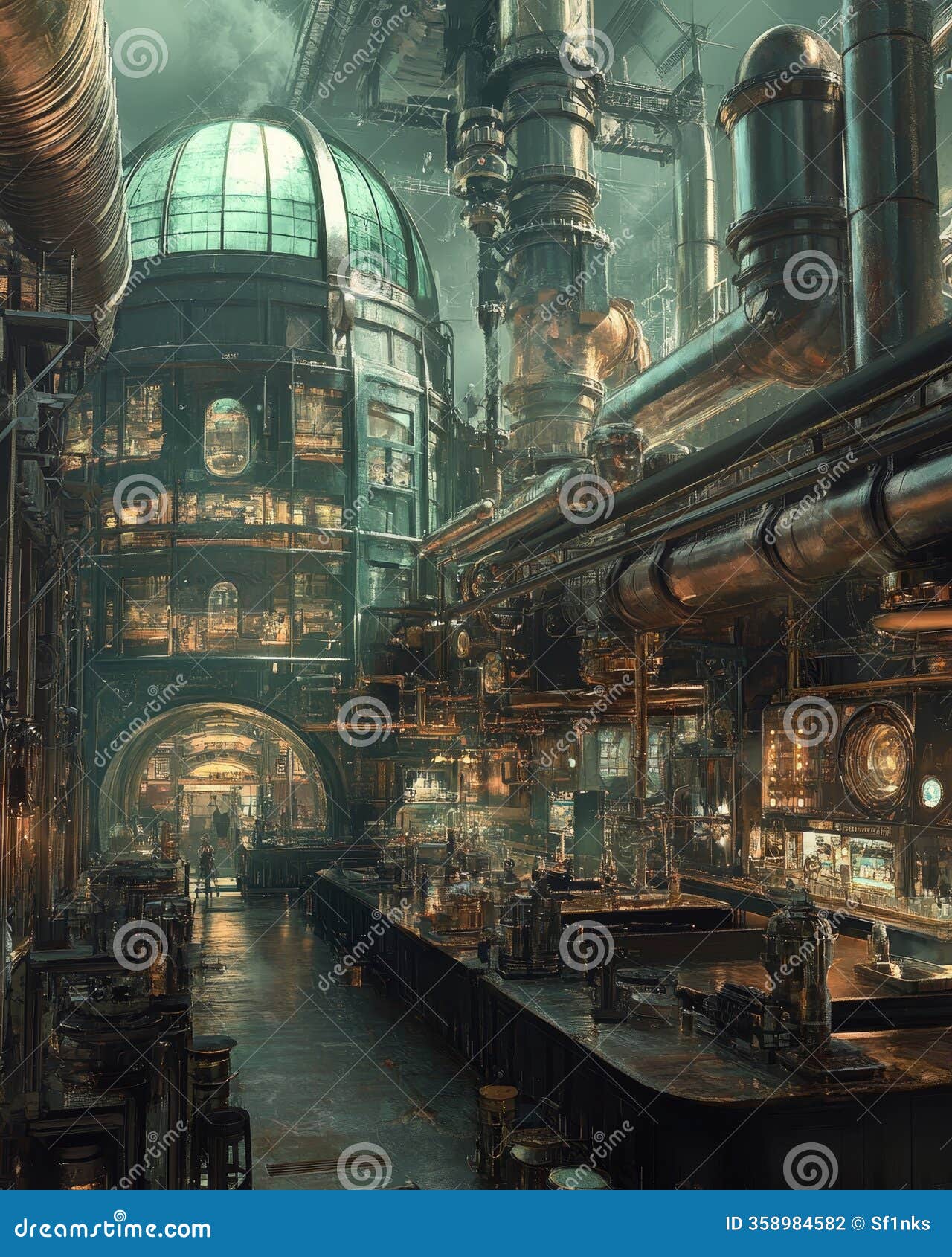 Complex Steampunk-inspired Industrial City with Illuminated Structures ...