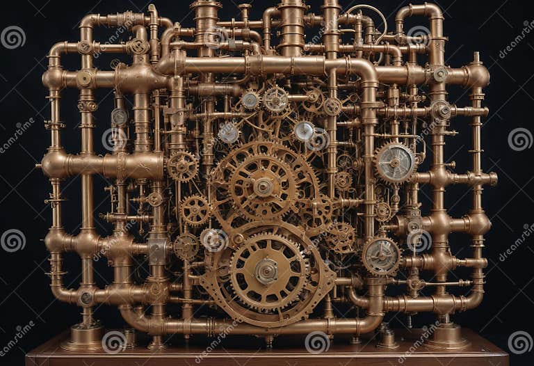 A Complex, Steampunk-inspired Mechanical Device with Various Brass ...