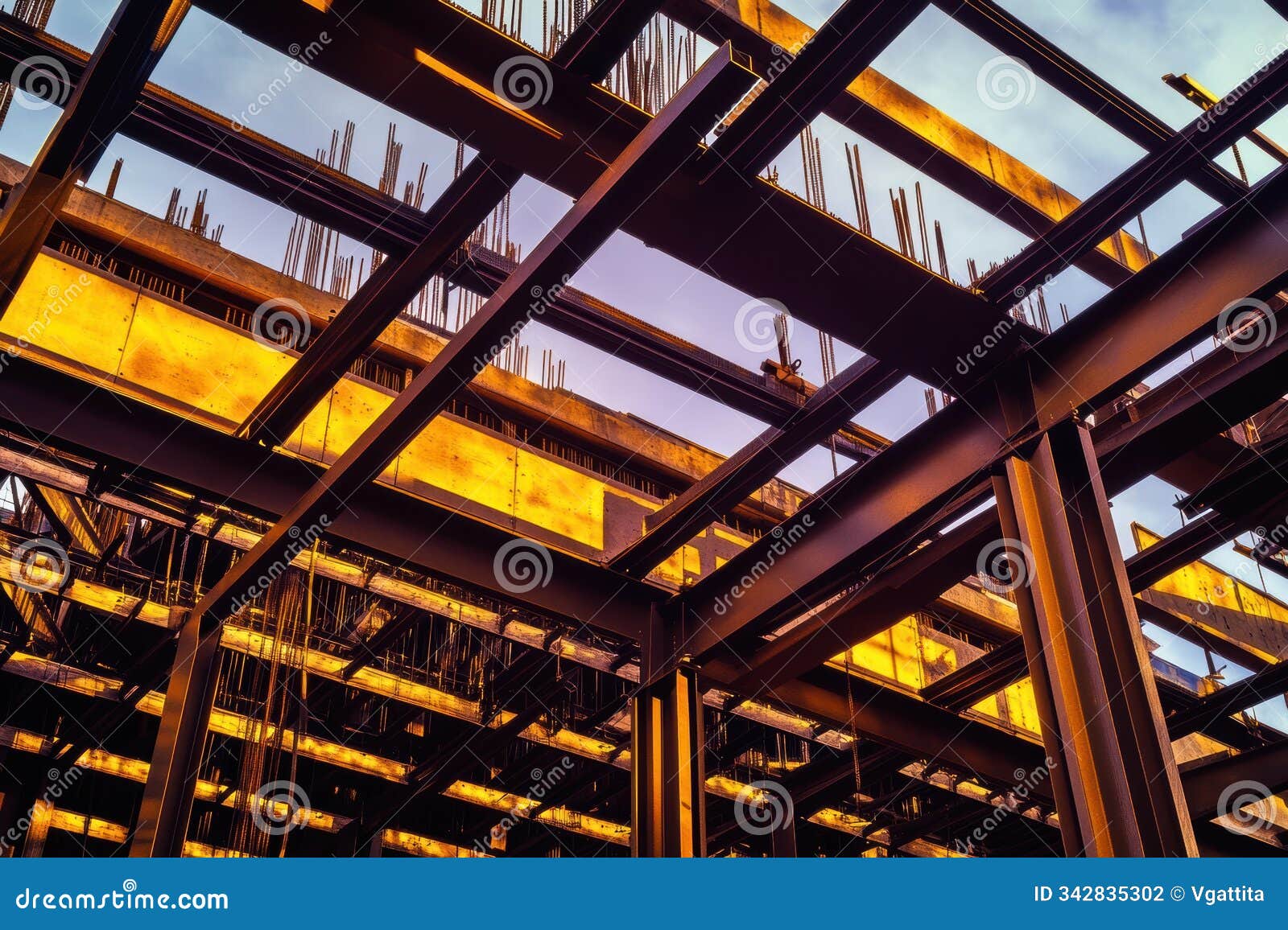 Complex Steel Beam Grid Construction Scene with Industrial Framework ...