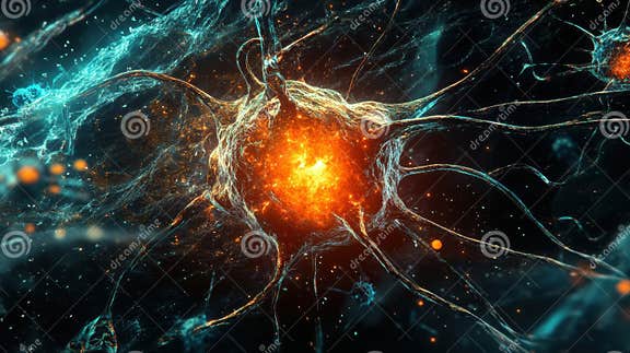 Complex Structure of a Neuron Showcasing Vibrant Energy and Activity in ...