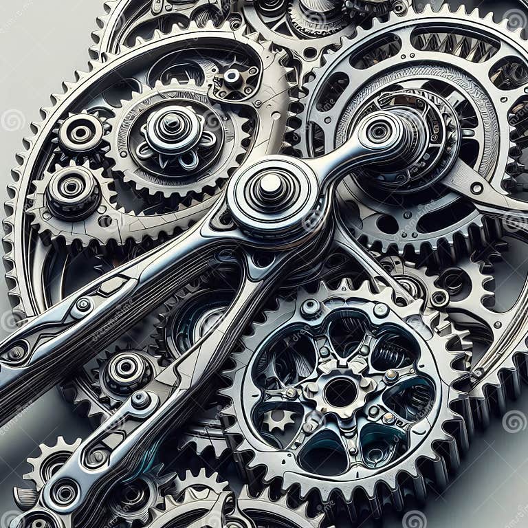 A Complex System of Interlocking Gears and Chains, Creating a ...