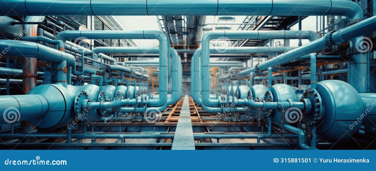 A Complex System of Large Industrial Pipes and Valves Intertwining in a ...