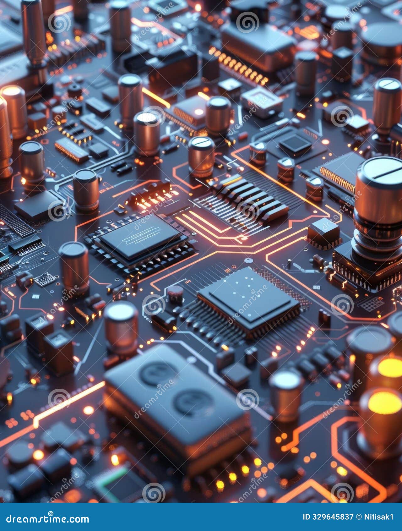 30 Complex Technology Circuit Board Components 3D Render Background ...