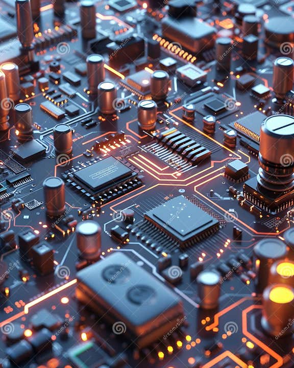 30 Complex Technology Circuit Board Components 3D Render Background ...