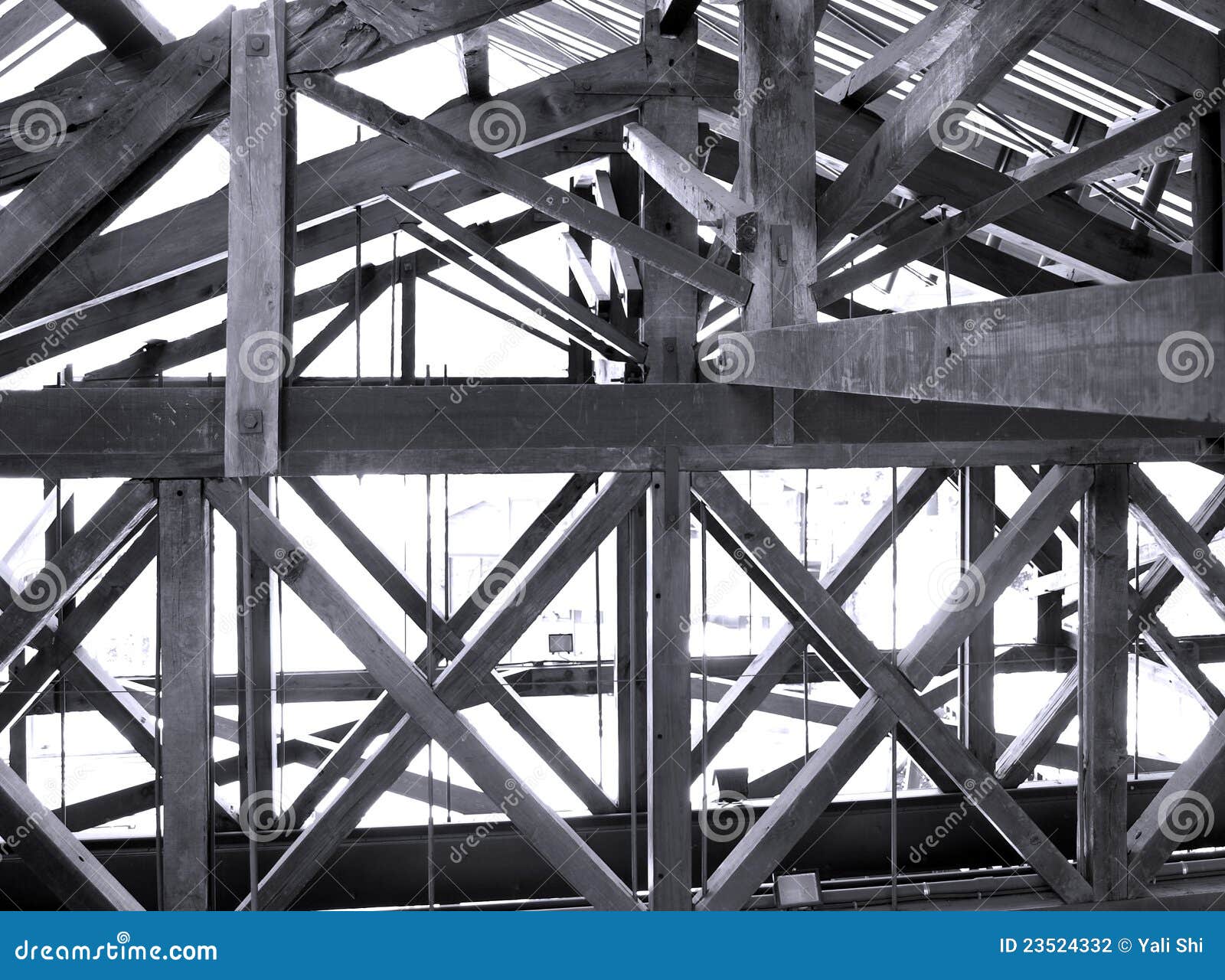 Complex Timbers of an Attic Stock Photo - Image of vertical, diagonal ...