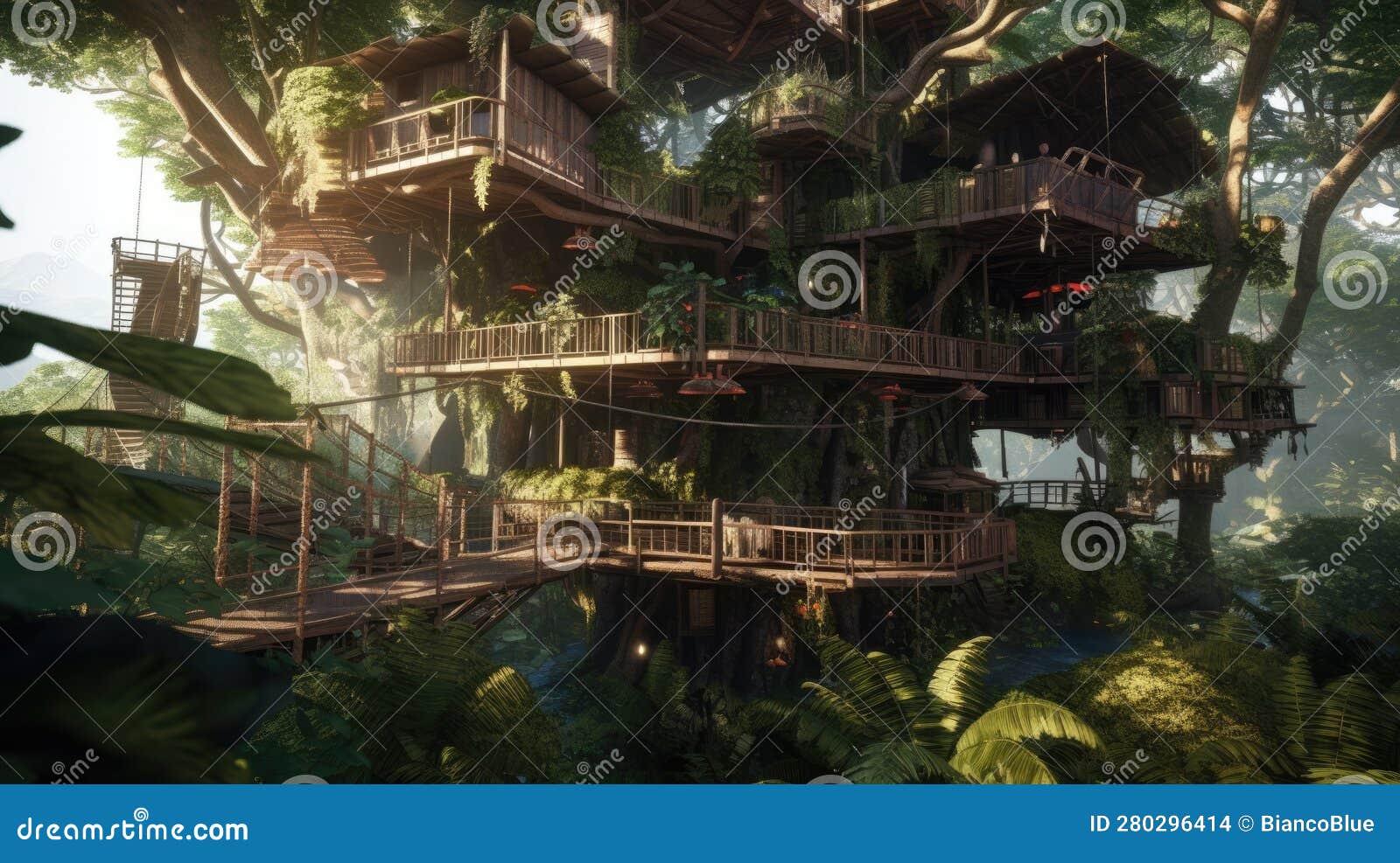 The Complex Tree House with Multiple Floors in Tropical Jungle ...