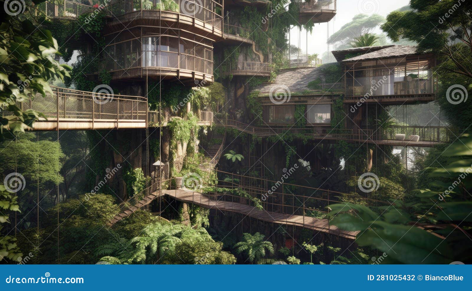The Complex Tree House with Multiple Floors in Tropical Jungle ...