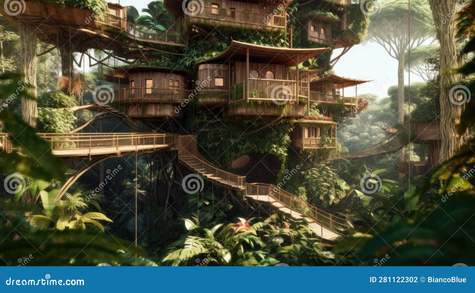 The Complex Tree House with Multiple Floors in Tropical Jungle ...