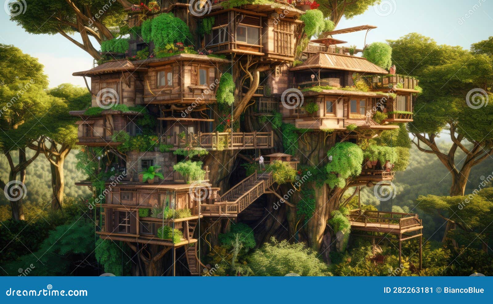 The Complex Tree House with Multiple Floors in Tropical Jungle ...