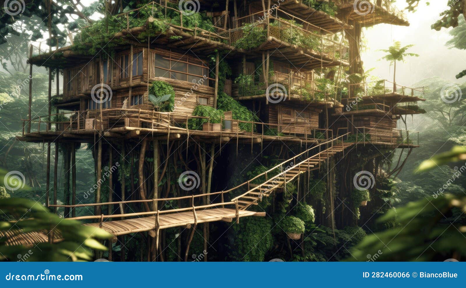 The Complex Tree House with Multiple Floors in Tropical Jungle ...