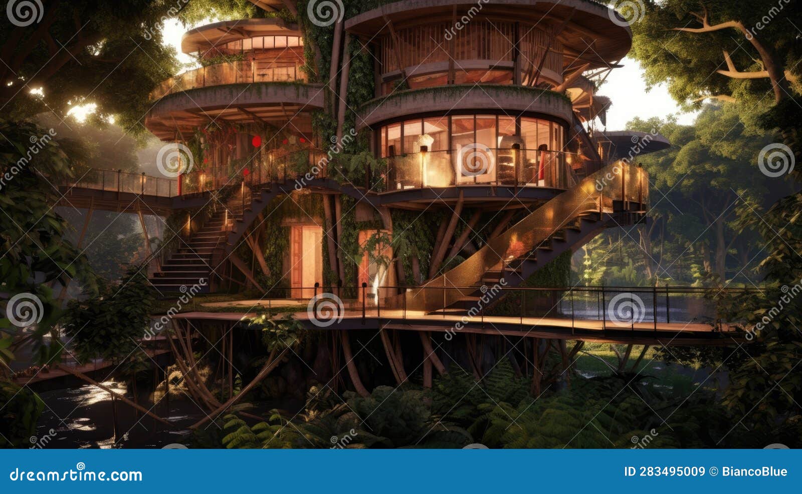 The Complex Tree House with Multiple Floors in Tropical Jungle ...