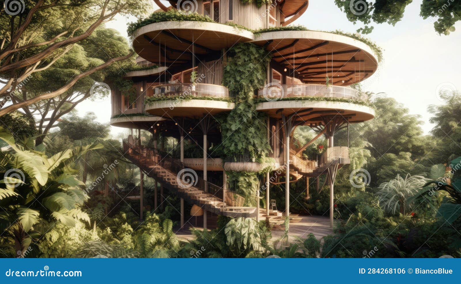 The Complex Tree House with Multiple Floors in Tropical Jungle ...