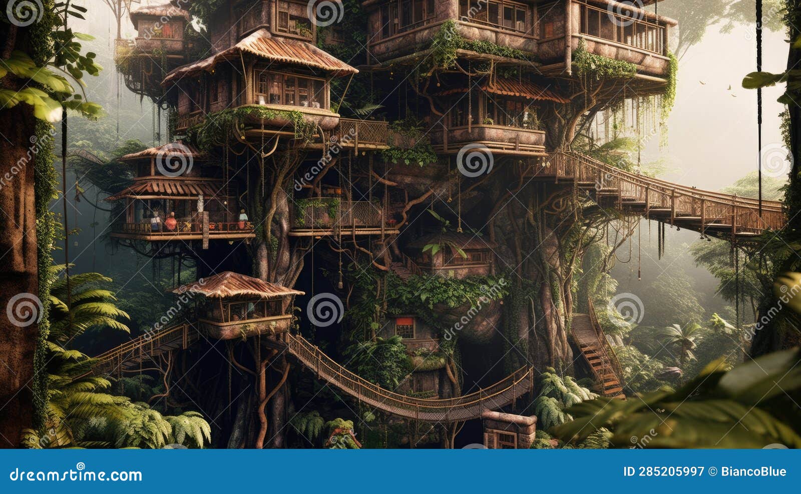 The Complex Tree House with Multiple Floors in Tropical Jungle ...