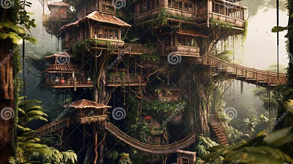 The Complex Tree House with Multiple Floors in Tropical Jungle ...