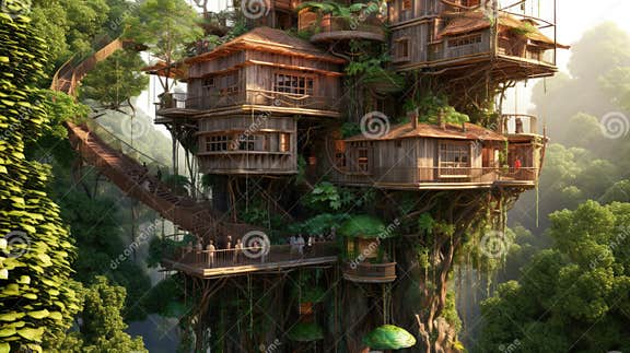 The Complex Tree House with Multiple Floors in Tropical Jungle ...