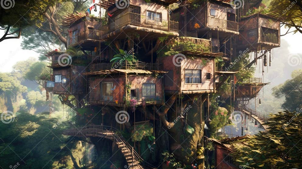 The Complex Tree House with Multiple Floors in Tropical Jungle ...