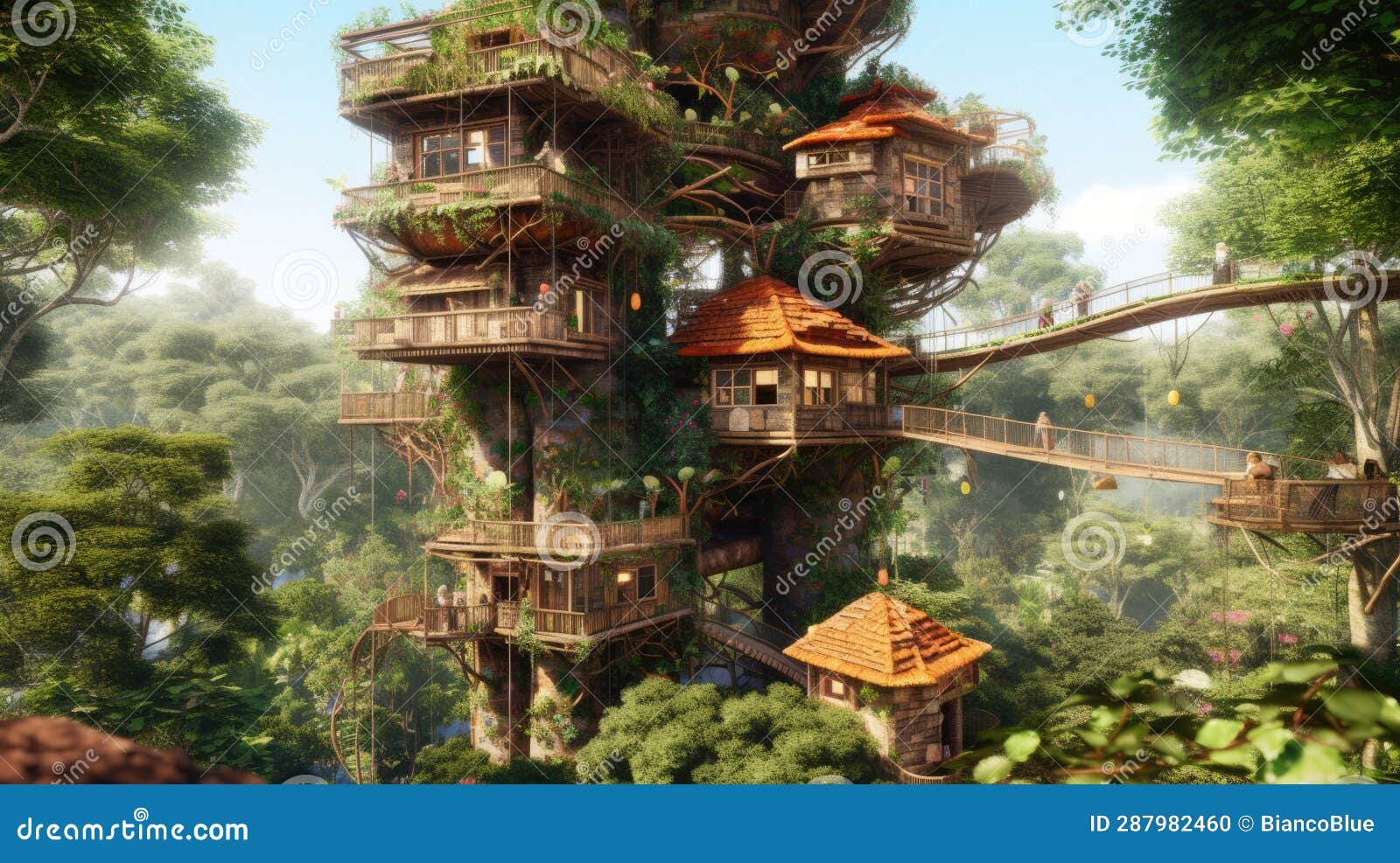 The Complex Tree House with Multiple Floors in Tropical Jungle ...