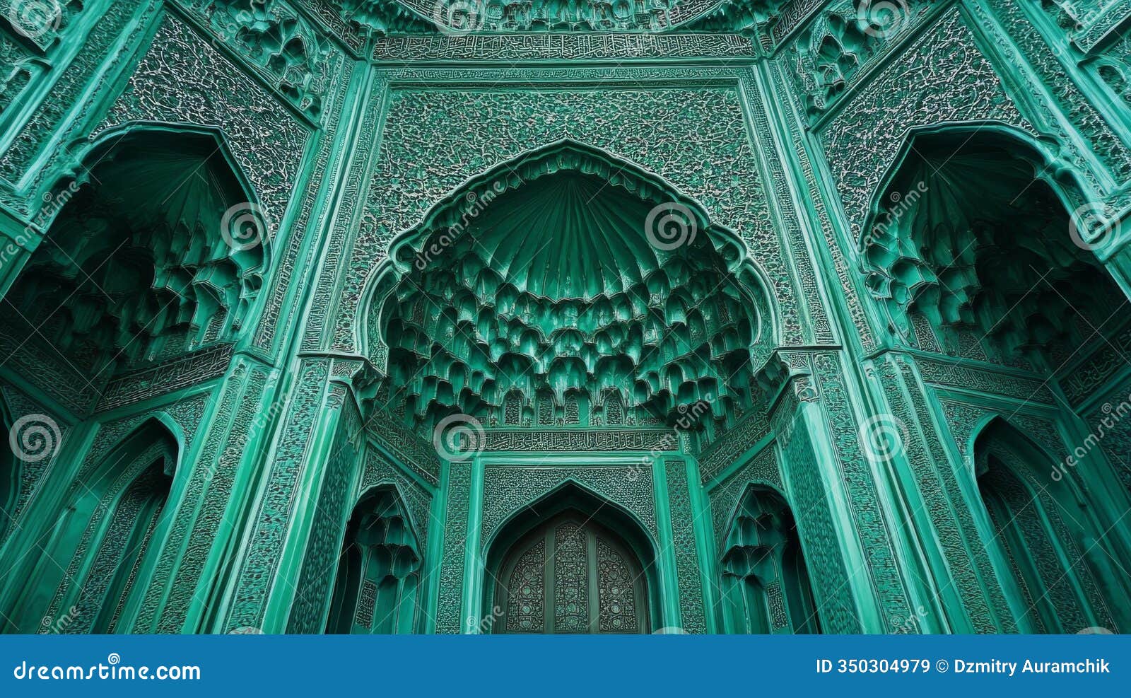The Complex Turquoise and Gold Interior of a Mosque, Exhibiting Islamic ...