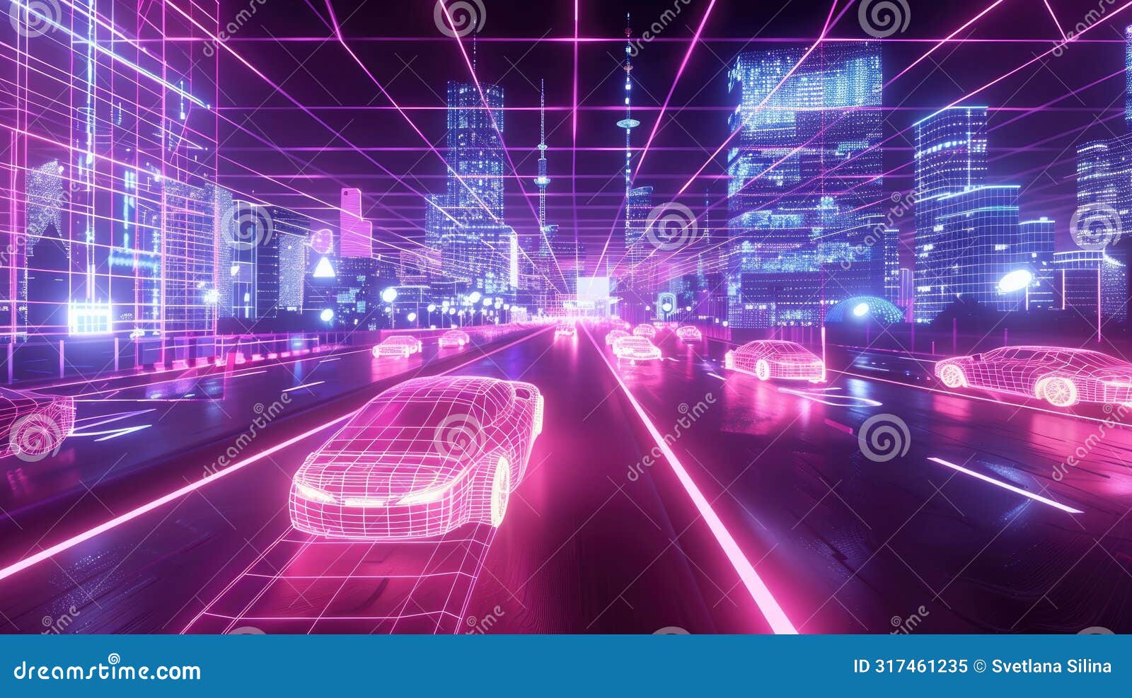 Complex Urban Grid in Virtual Reality, with Lights and Hover Cars ...