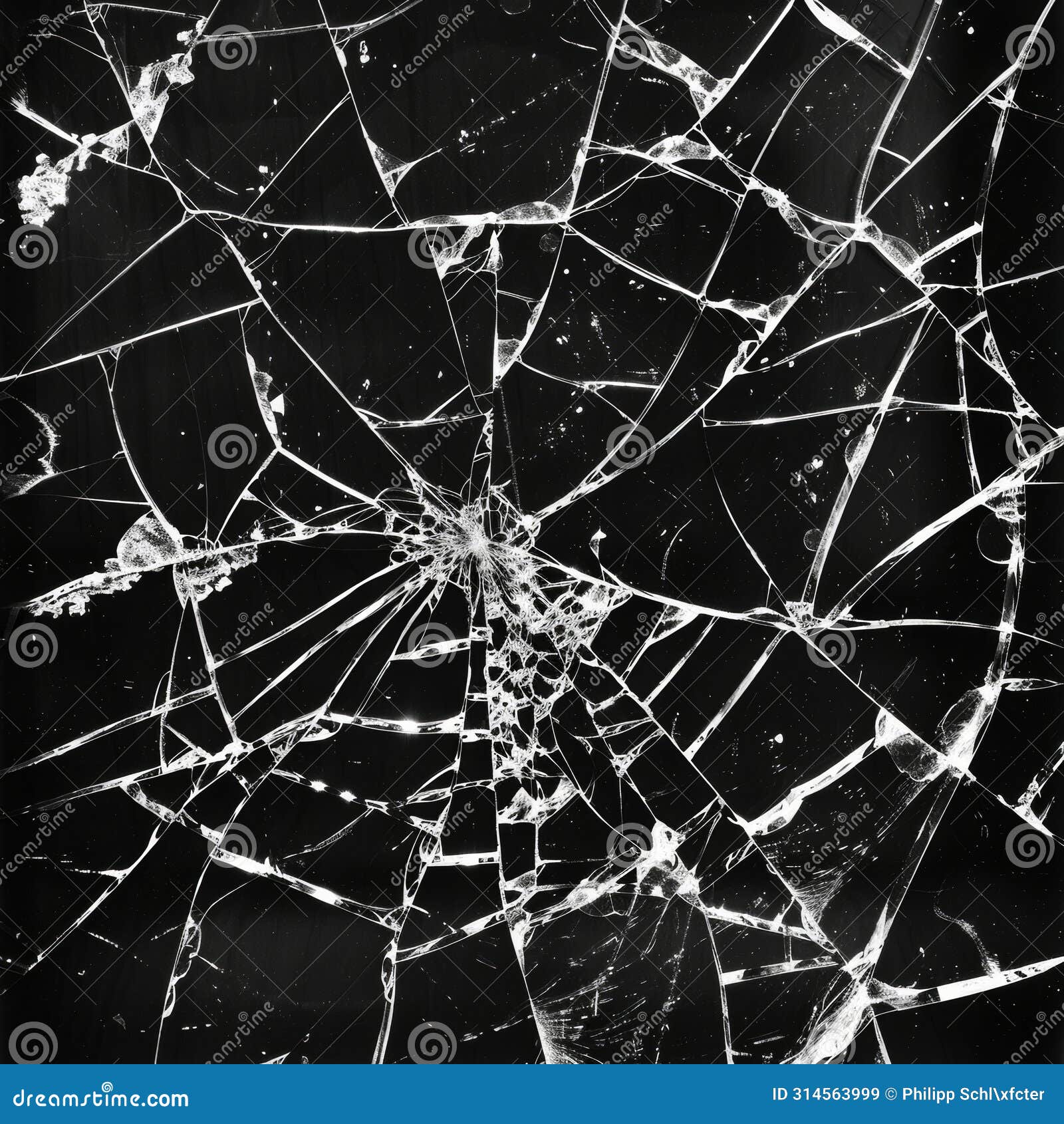 Complex Web of a Shattered Glass Pane Against a Dark Backdrop Stock ...