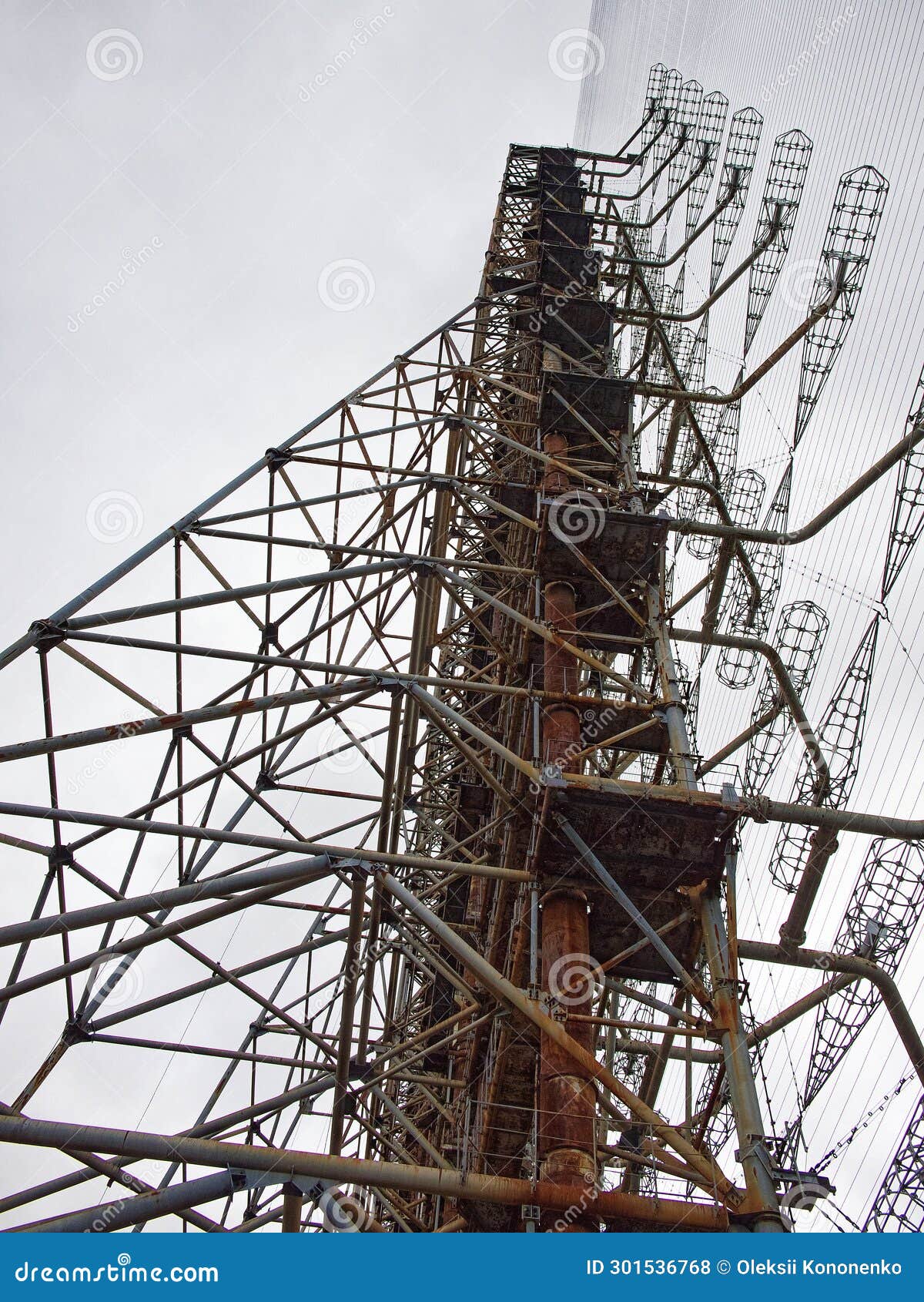 Complex Wire Networks Enveloping Rusted Metal Structures. Duga is a ...
