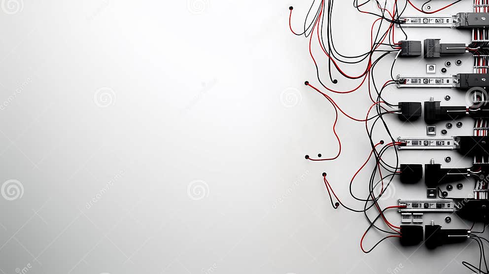 Complex Wiring Setup on a Light Background Showcasing Multiple ...