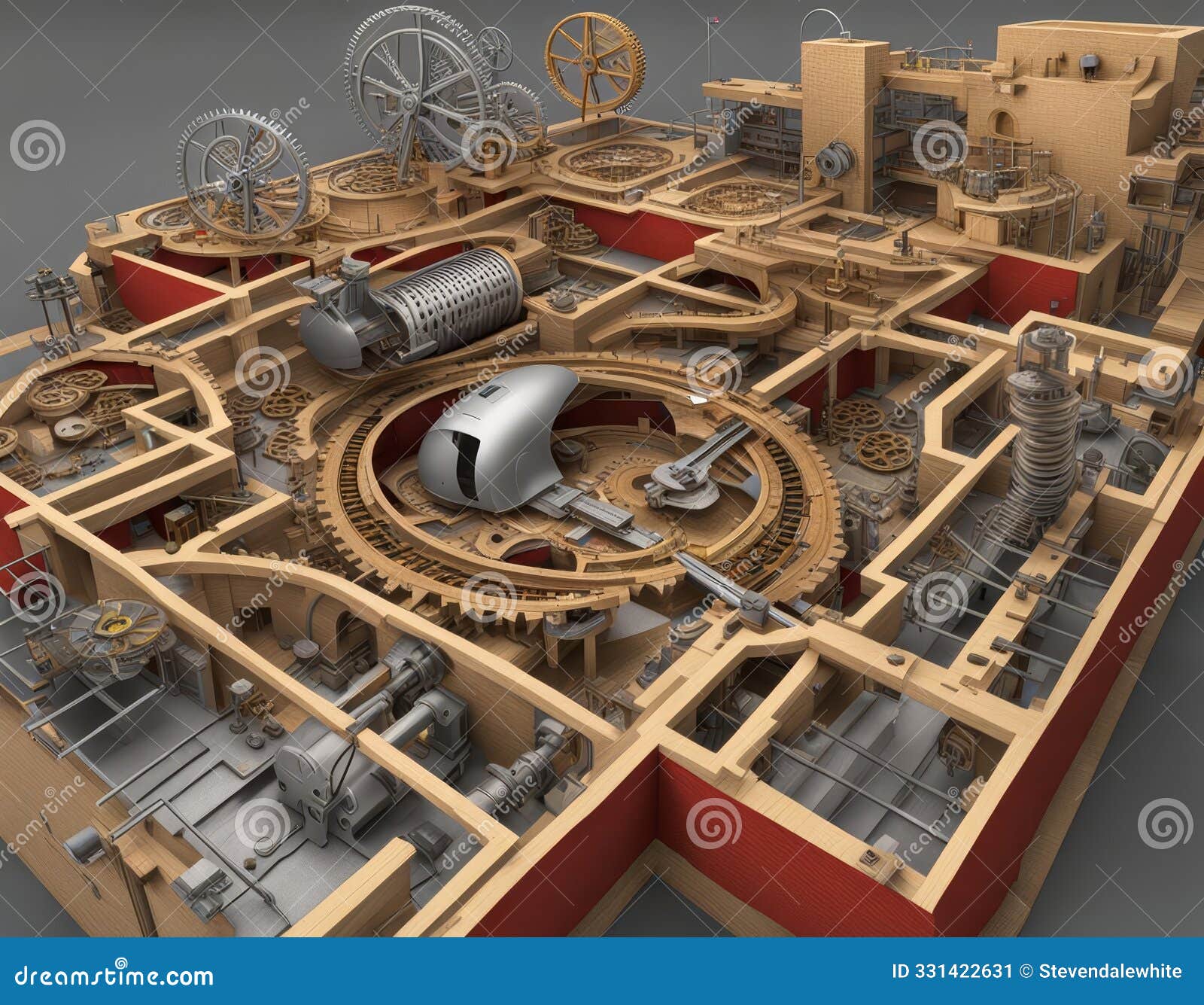 Complex Wooden Gear System with Interlocking Components and Large ...