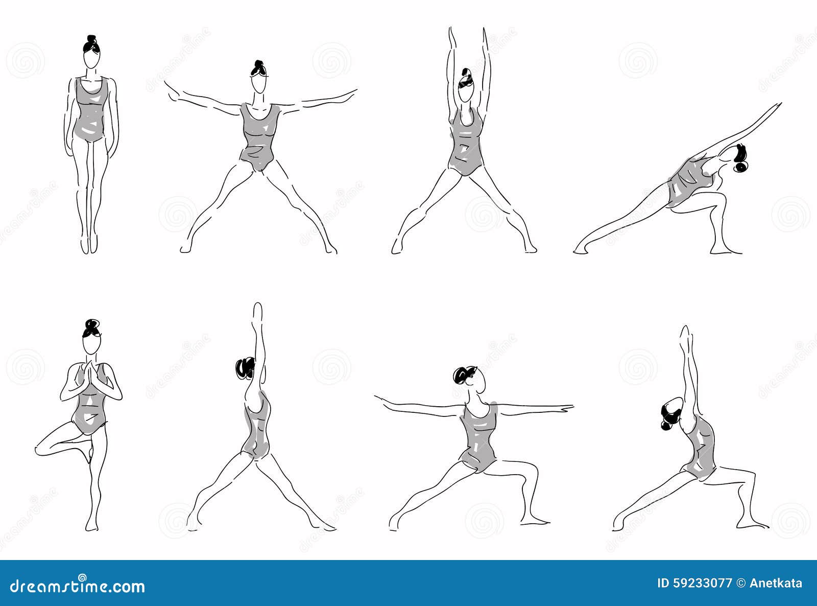 Complex of Yoga Stretching Poses Stock Illustration - Illustration of ...