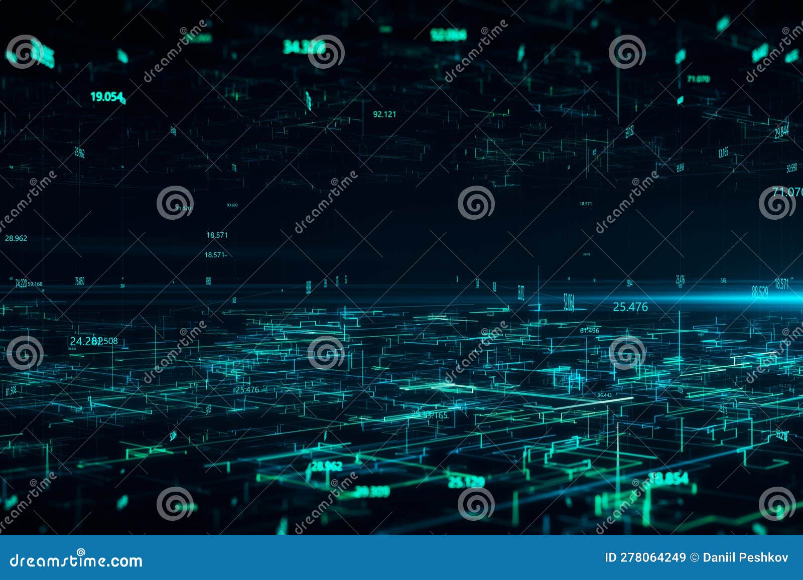 Complexity and Data Flow, Futuristic Technology Data Concept with Digital Glowing Binary Code ...