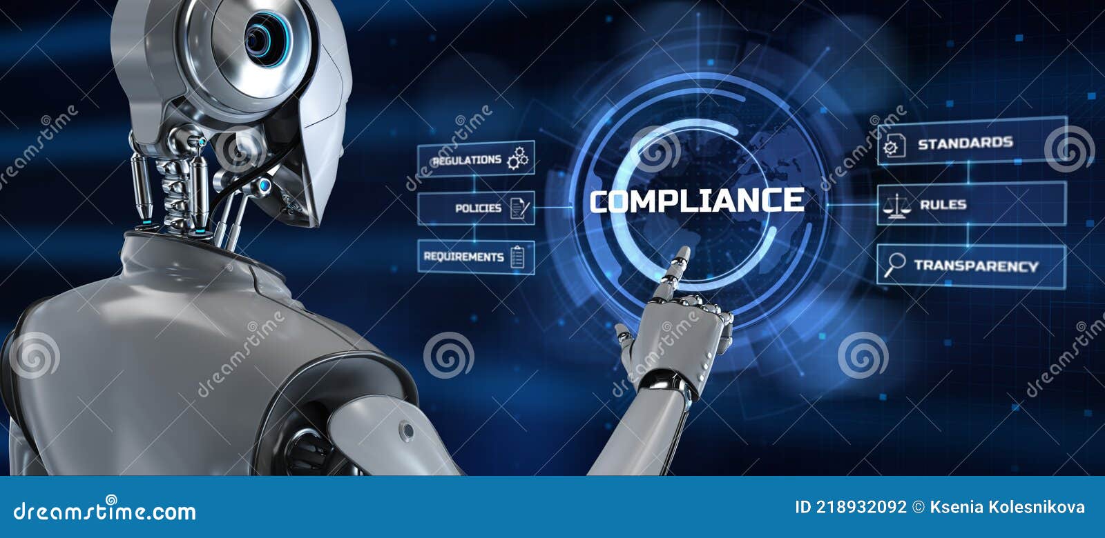Compliance Concept. Robot Pressing Button on Screen 3d Render Stock ...