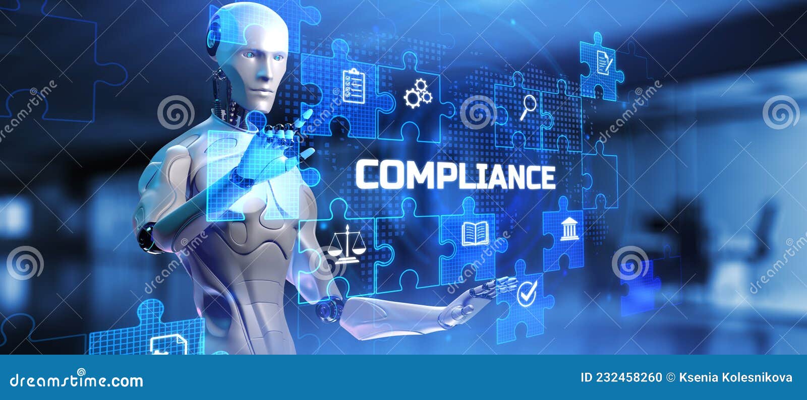 Compliance Concept. Robot Pressing Button on Screen 3d Render Stock ...