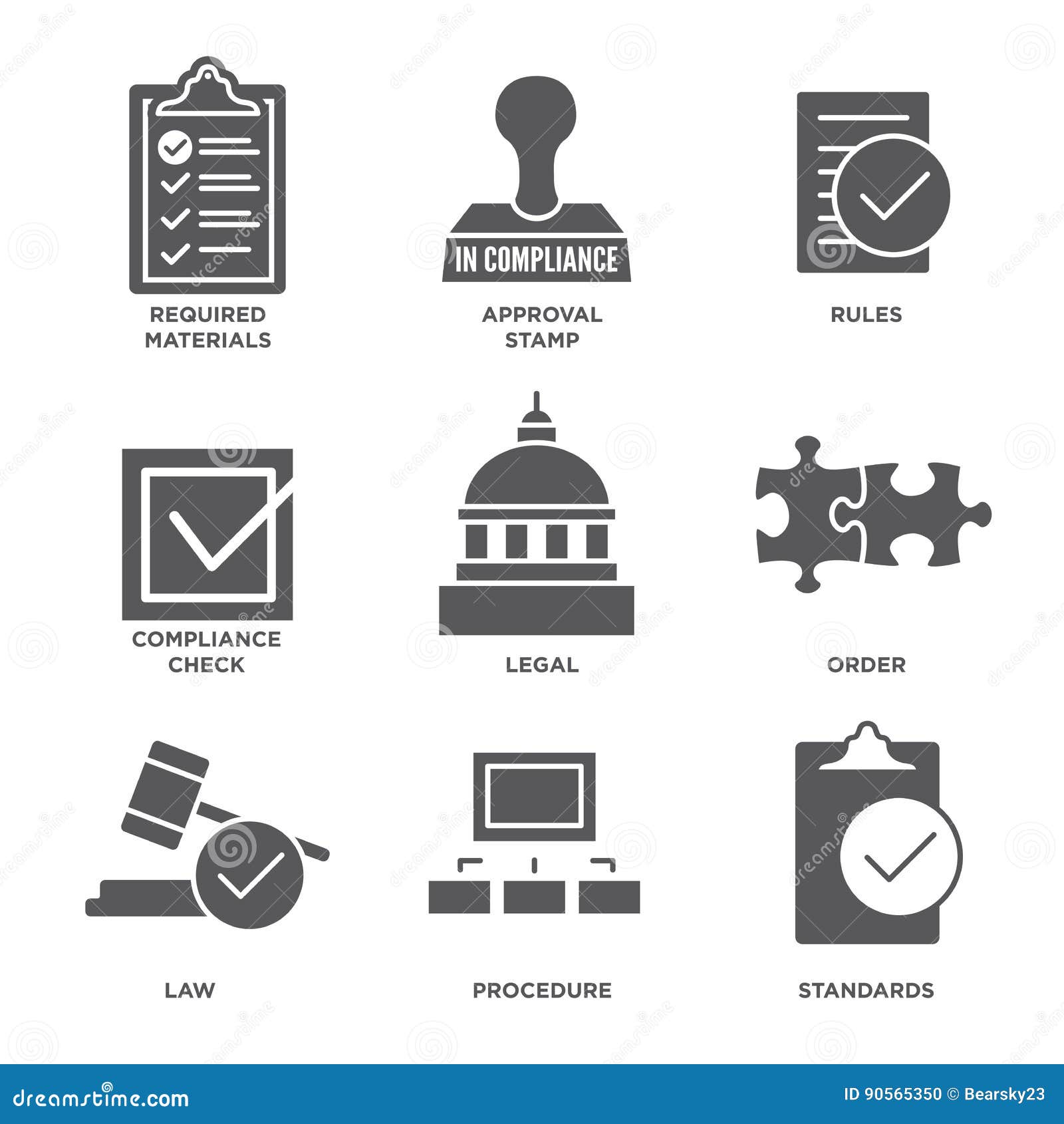 In Compliance - Icon Set Showing A Company Passed Inspection Cartoon ...