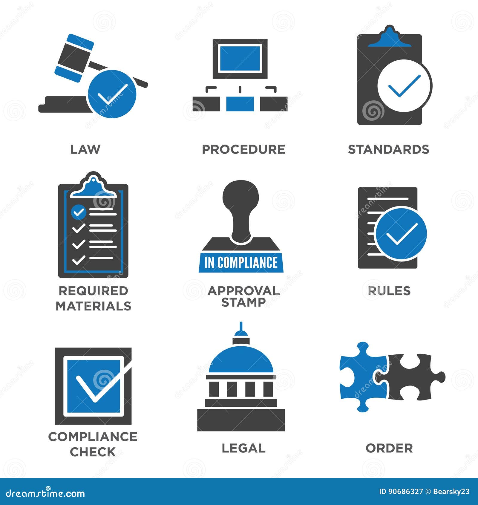 In Compliance - Icon Set that Shows a Company Passed Inspection Stock ...